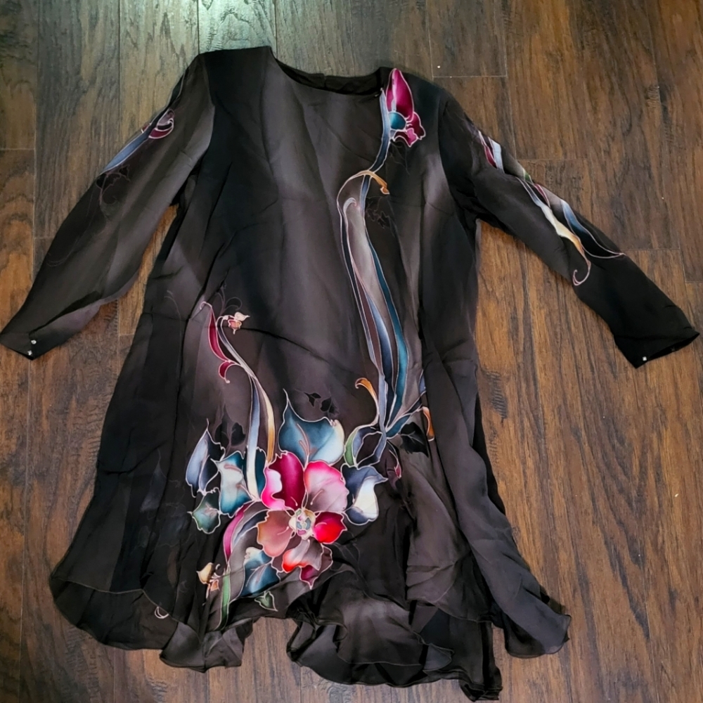 Vintage Yolanda Lorente M Shift Dress Hand Painted 10… - Gem